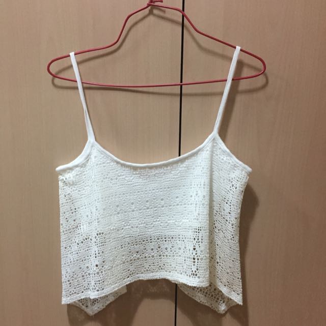 Crochet Spag Flutter Crop, Women's Fashion, Tops, Sleeveless on Carousell