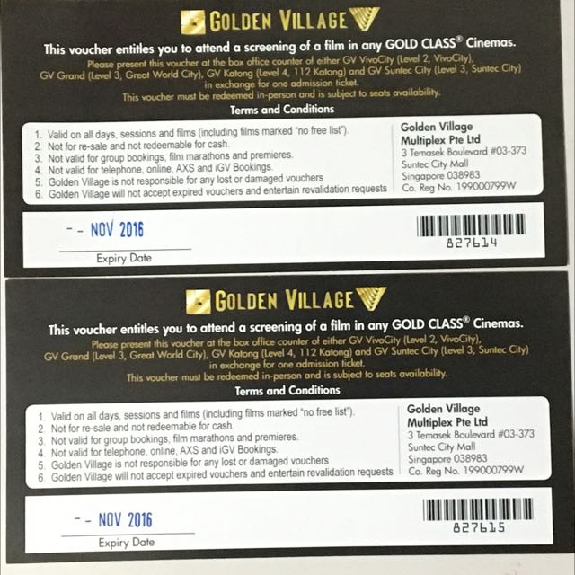 Golden Village Gold Class Tickets, Tickets & Vouchers, Event Tickets on ...