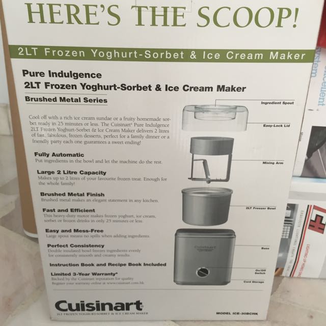 Cuisinart 2LT Ice Cream & Sorbet Maker, TV & Home Appliances, Kitchen ...