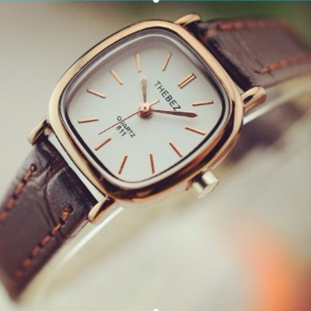 Vintage Square Watch for Ladies - Brown Strap, White Face, Women's ...