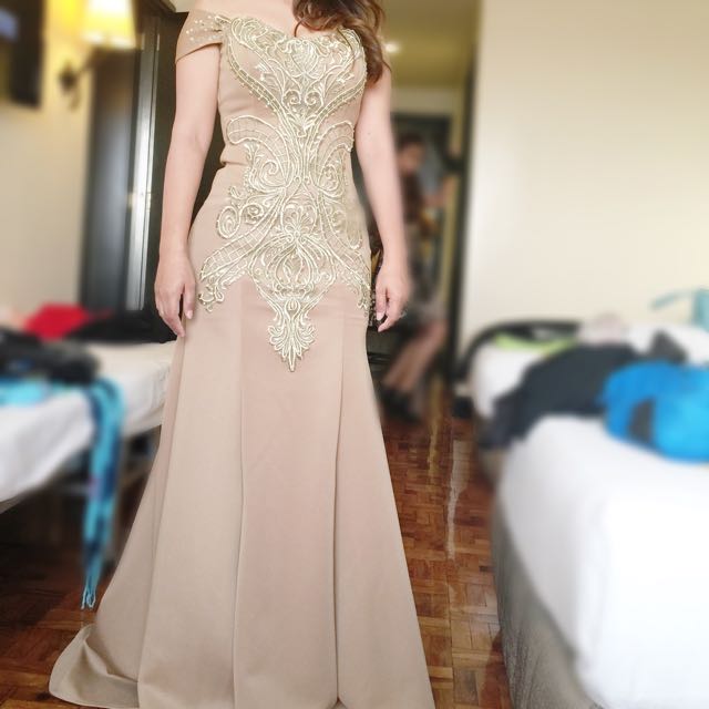 Beige Gown, Women's Fashion, Dresses & Sets, Evening dresses & gowns on ...