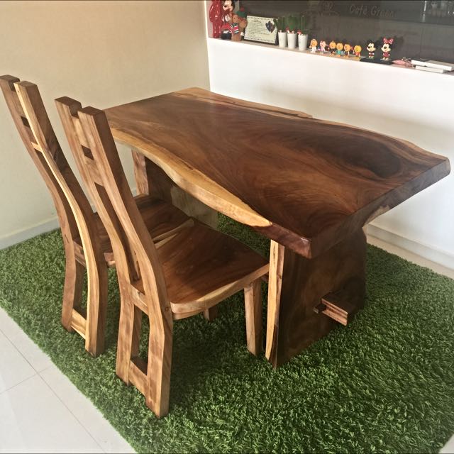 Solid Natural Wood Dining Table - Single Tree Cut Table Top, Furniture ...