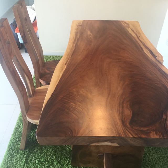 Solid Natural Wood Dining Table - Single Tree Cut Table Top, Furniture ...