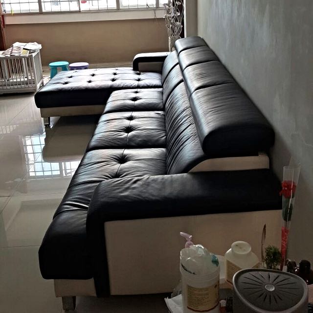 Sofa Set Half Leather. 3m Long., Furniture & Home Living, Furniture ...