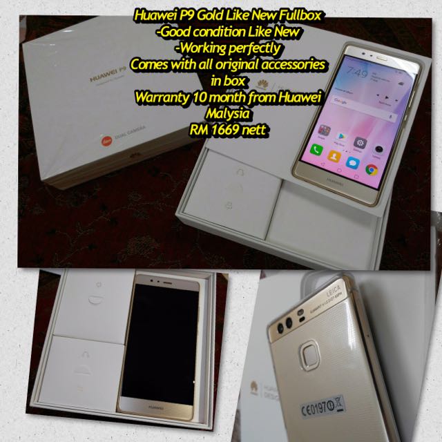 Huawei P9 Gold Like New Fullbox Myset, Mobile Phones & Gadgets, Mobile ...