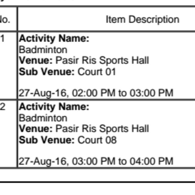 2 hours badminton booking at Pasir Ris Sports Hall 27/8/16 2-4pm ...