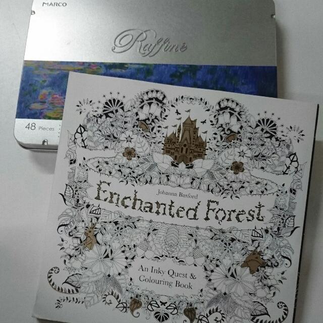 Marco Raffine Color Pencils (48) + Enchanted Forest Coloring Book ...