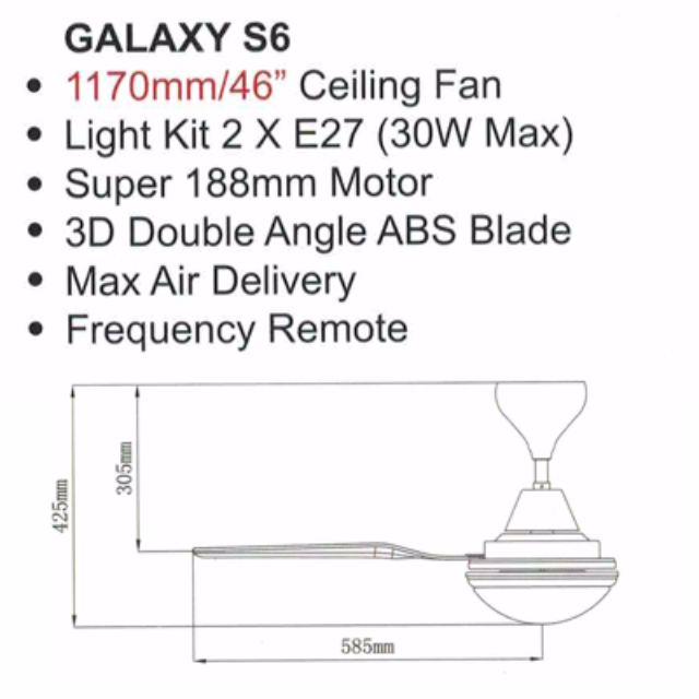 Fanco Galaxy S6 Ceiling Fan 46" inch with 3 colour LED Light and Remote ...