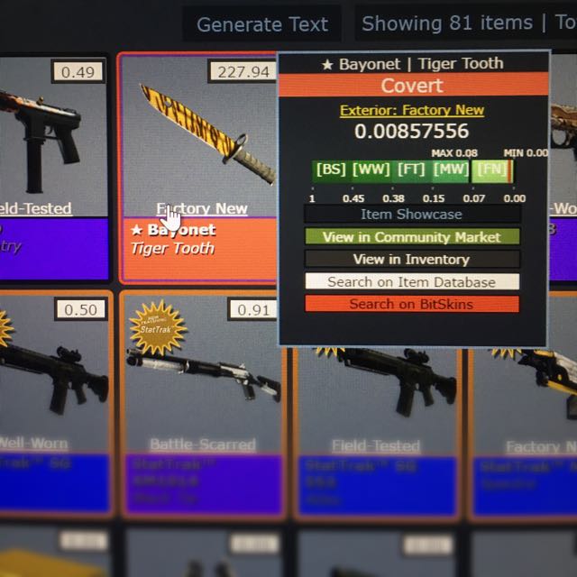 Selling Bayonet Tiger Tooth Factory New Super Good Float 0.008 Float ...