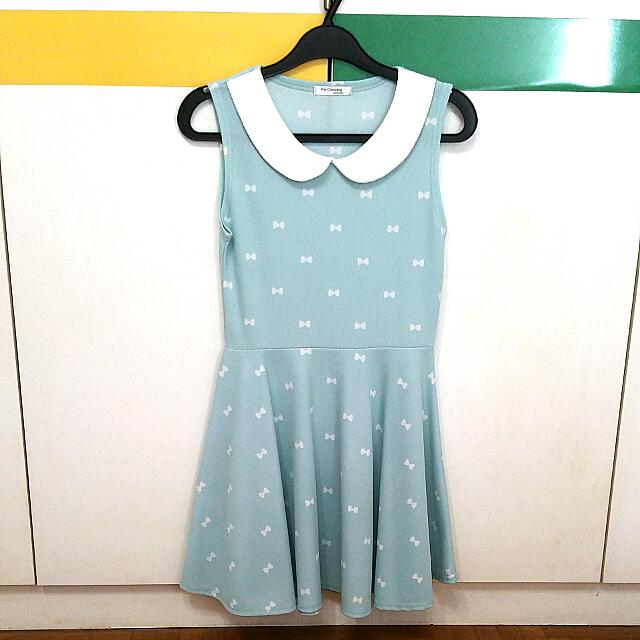 Korean Mint Green Ribbon Dress, Women's Fashion, Tops, Blouses on Carousell