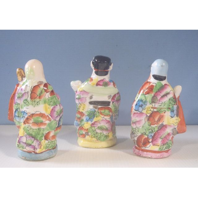 Vintage Chinese ceramic statues 3 immortals Fu Lu Shou feng shui c mid ...