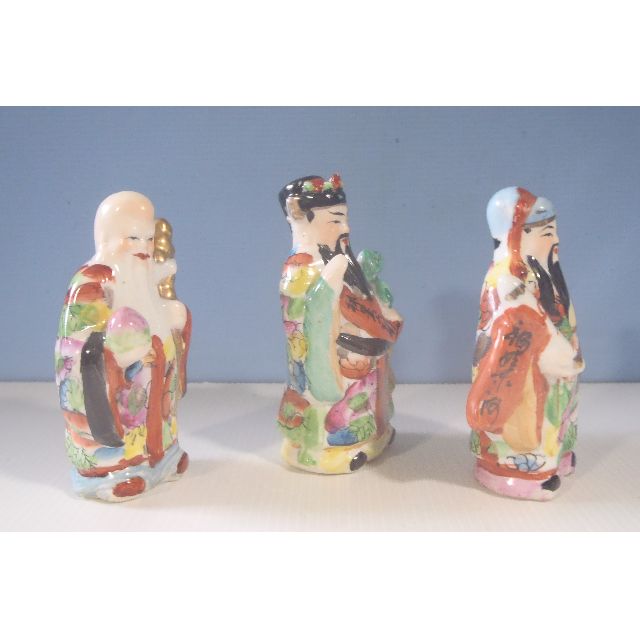 Vintage Chinese ceramic statues 3 immortals Fu Lu Shou feng shui c mid ...