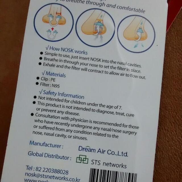 nosk N95 Nasal Filter, Health & Nutrition, Face Masks & Face Shields on ...