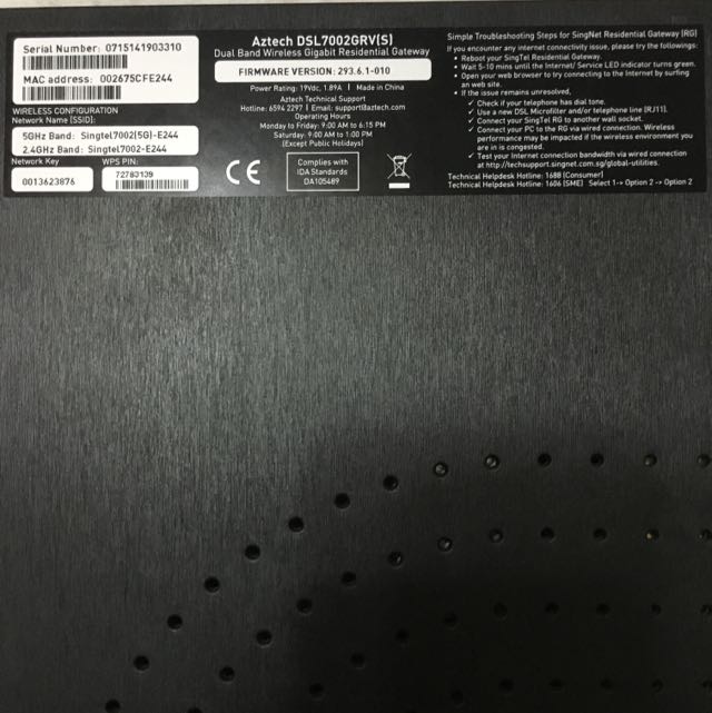 Singtel Aztech DSL7002GRV(S) Router And Optical Network Terminal ...