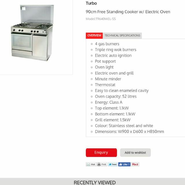 TURBO Italia 90cm Free Standing Cooker w/ Electric Oven, TV & Home ...