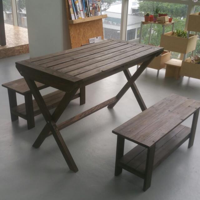 Foldable Table and Benches Set, Furniture & Home Living, Furniture ...