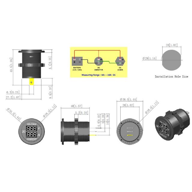 DC 12V-24V Digital Multimeter Voltmeter Ammeter Socket - Vehicle ...