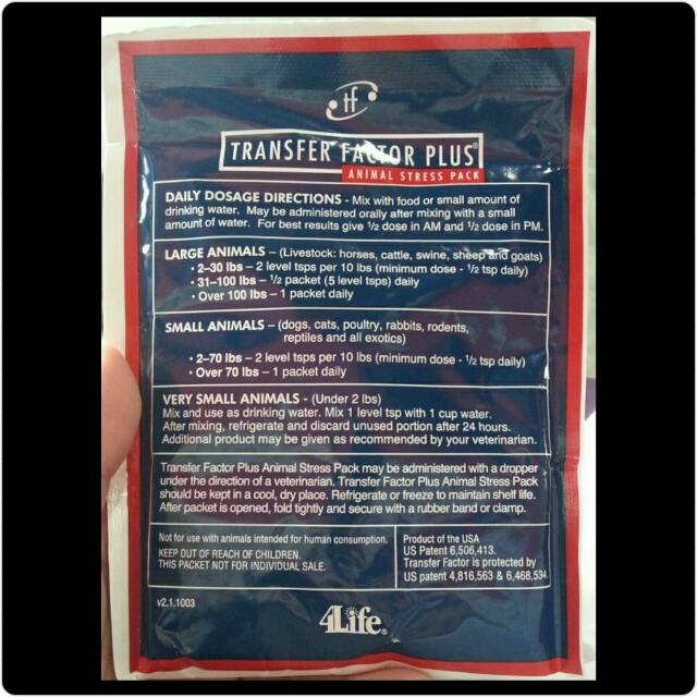 TRANSFER FACTOR PLUS Animal Stress Pack, Pet Supplies, Homes & Other ...