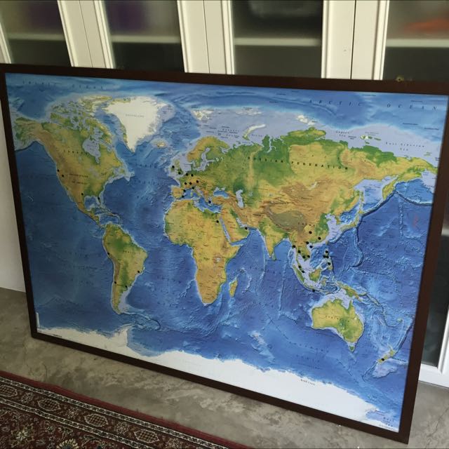 Framed Large World Map, Furniture & Home Living, Home Decor, Frames ...