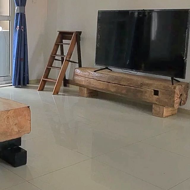 Rustic Tree Log TV Console, Furniture & Home Living, Furniture, TV ...