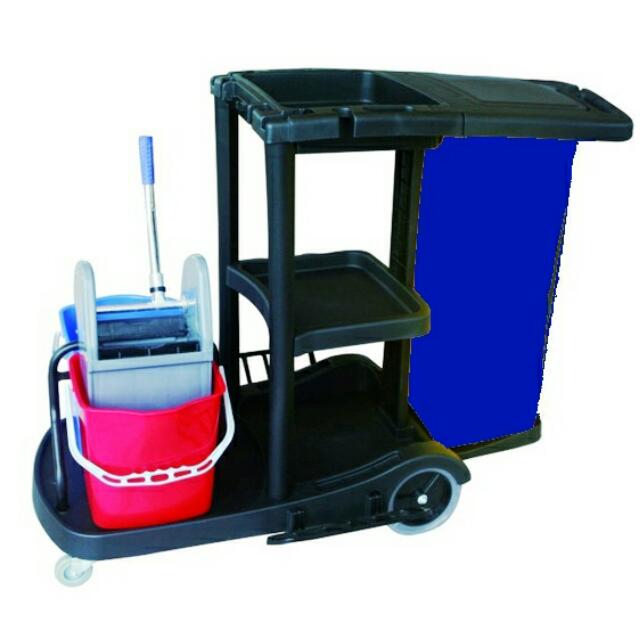 Economy twin bucket janitor trolley with free warning signboard, TV ...