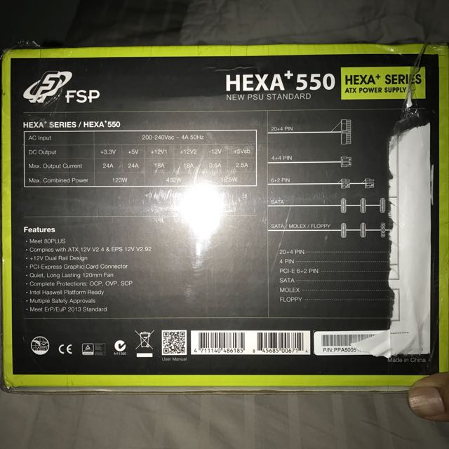 FSP Hexa+ 550W 80+ PSU, Computers & Tech, Parts & Accessories ...