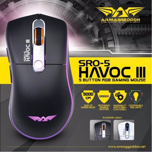ARMAGGEDDON SRO-5 V2.0 HAVOC III 5 BUTTON RGB GAMING MOUSE, Computers ...