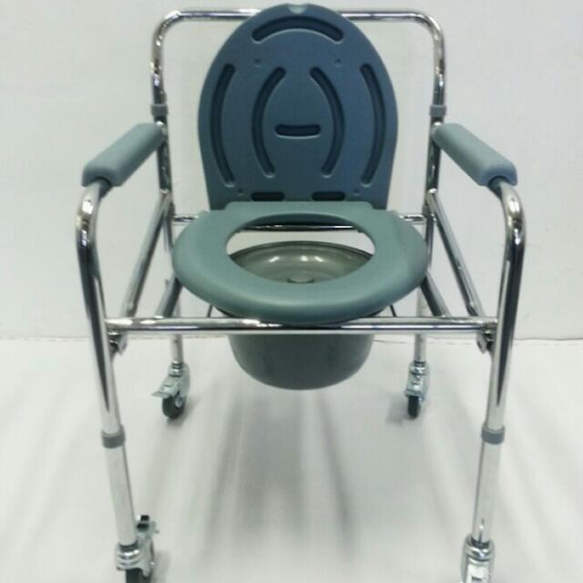 Foldable/Height Adjustable Mobile Commode with 4 Wheels Locks, Bulletin ...
