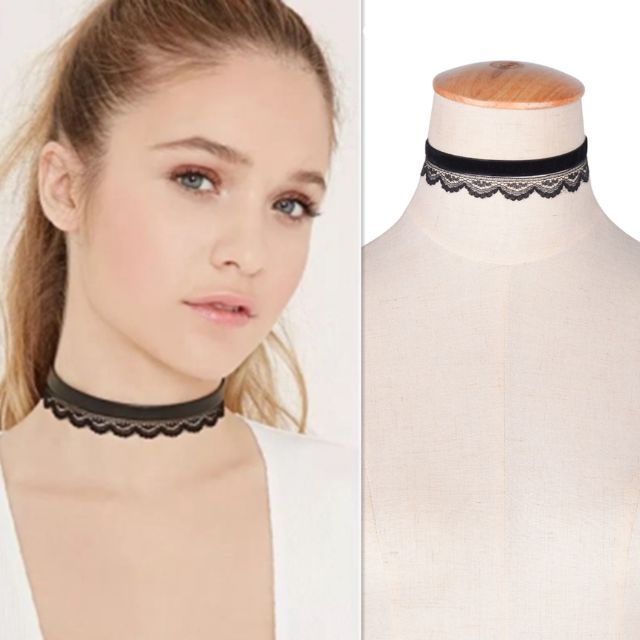 2 in 1 Set - Black Lace + Basic Choker Necklace, Women's Fashion, Jewelry & Organisers, Body ...