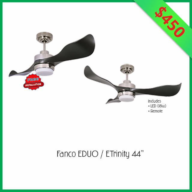 Fanco E DUO / E TRINITY 44" Designer Ceiling Fan - With LED Light and ...