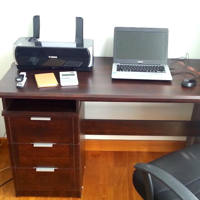 Wooden Desk With 3 Drawers, Furniture & Home Living, Furniture, Tables ...