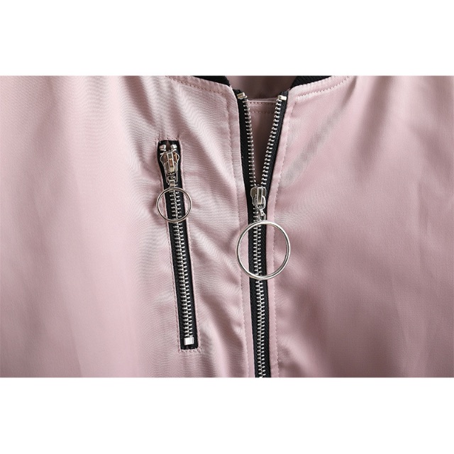 Satin metal ring zipper bomber jacket, Women's Fashion, Coats, Jackets ...