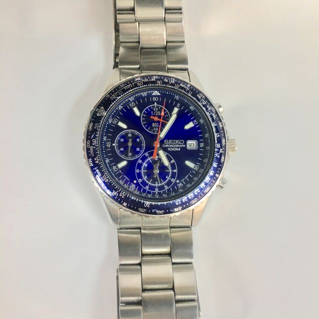Seiko Chronograph Watch Blue Face, Men's Fashion, Watches & Accessories ...