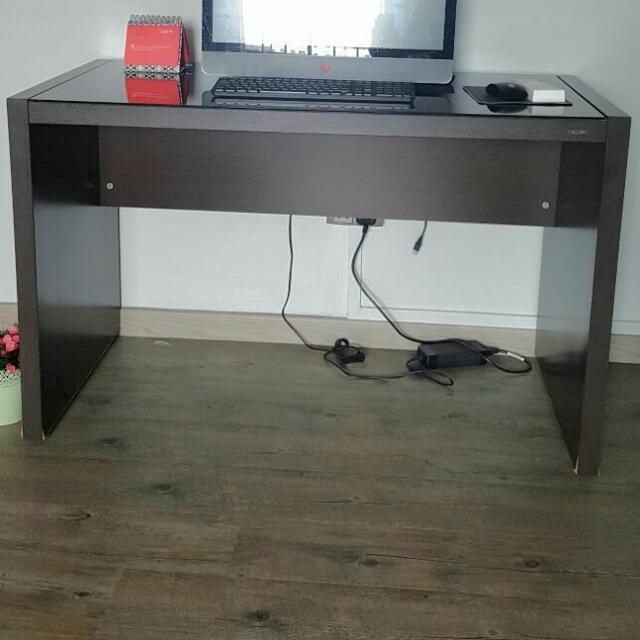 Sturdy Wooden Study Desk With Glass Top, Furniture & Home Living ...