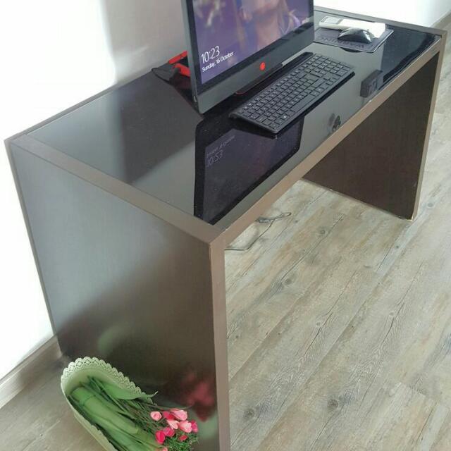 Sturdy Wooden Study Desk With Glass Top, Furniture & Home Living ...