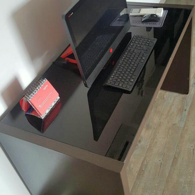 Sturdy Wooden Study Desk With Glass Top, Furniture & Home Living ...