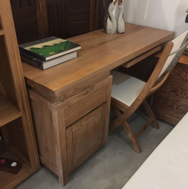 Teak Wood Computer Table White Wash, Furniture & Home Living, Furniture ...