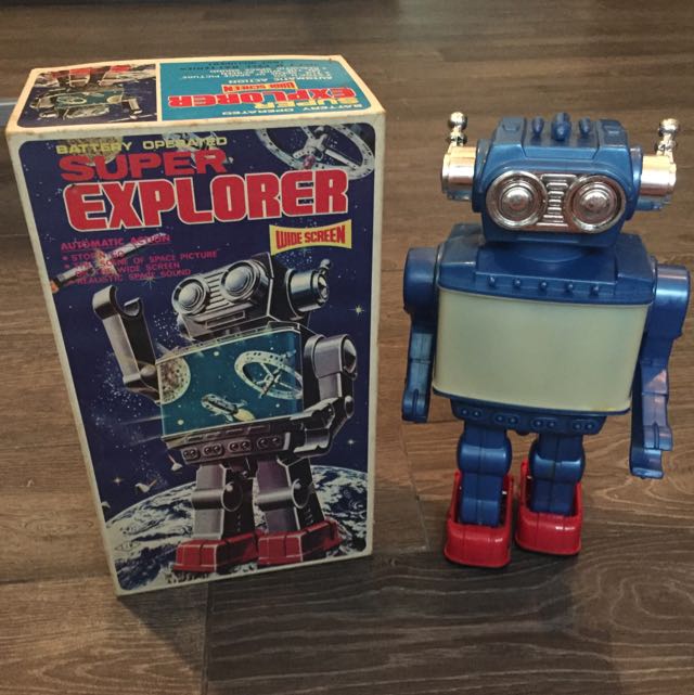 Vintage Super Explorer Wide Screen Battery Operated Robot By SJM, Hobbies & Toys, Toys & Games ...