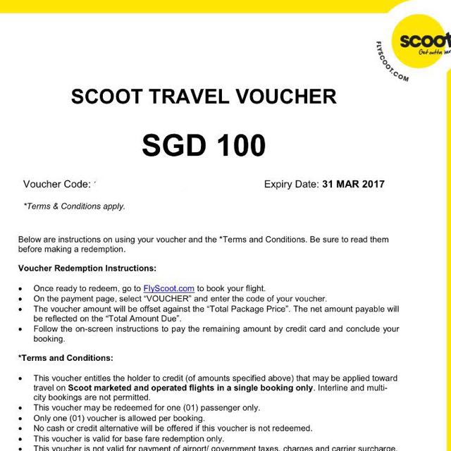 $100 Scoot Voucher, Tickets & Vouchers, Vouchers on Carousell