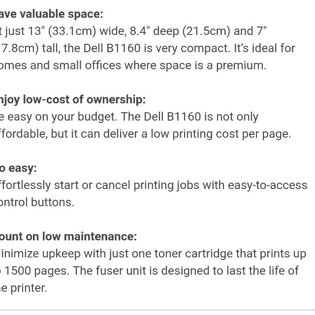 Dell Monochrome Laser Printer B1160, Computers & Tech, Printers ...
