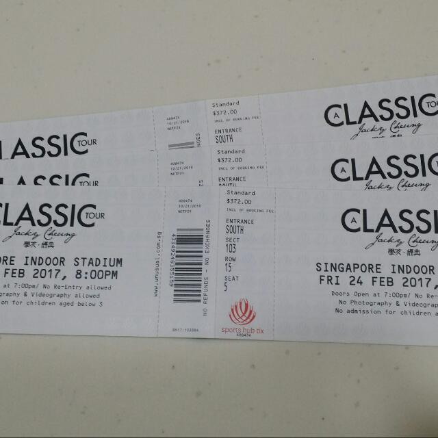 1 pair of Jacky Cheung "A Classic Tour" concert tickets, Tickets & Vouchers, Event Tickets on ...