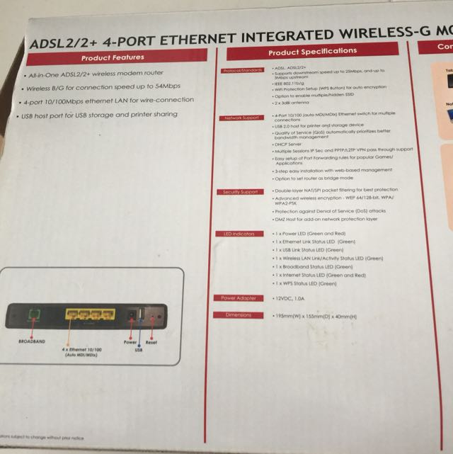 Aztech Adsl 2/2+ 4-port Ethernet Integrated Wireless-G modem, Computers ...