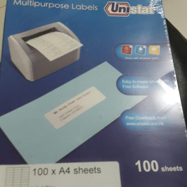 Unistat Multipurpose labels 70mm X 25.4mm 100 Sheets 10 Boxes Available ...