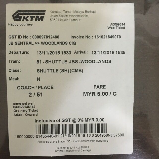 KTM ticket (Sg-Jb), Tickets & Vouchers, Event Tickets on Carousell