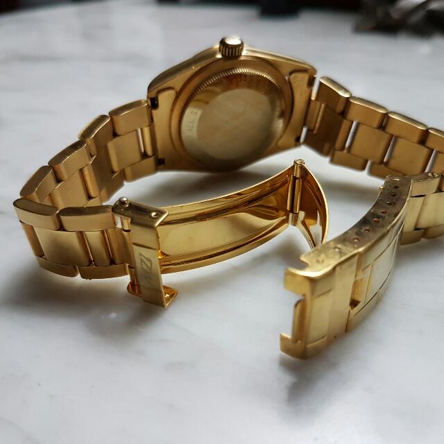 New German MZ1 Watch Co 23K Gold Plated Day/Date Auto Men Gem Watch ...