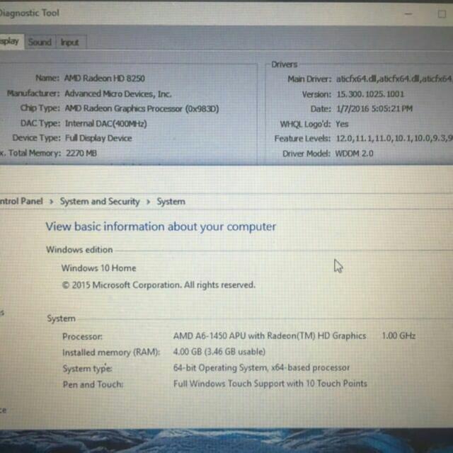 HP Pavilion TS 11 l AMD A6-1450 APU With Radeon(TM) HD Graphics @ 1 ...