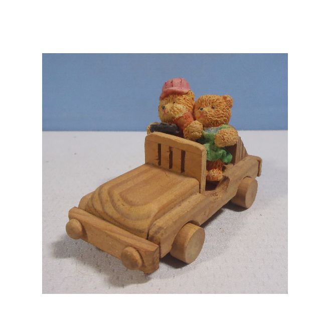 Vintage polystone collectable toy bears driving wooden car circa: late ...