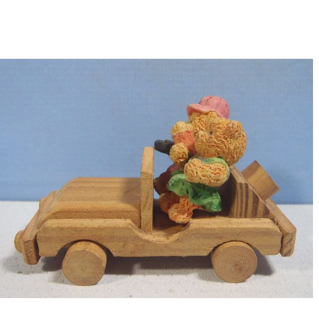 Vintage polystone collectable toy bears driving wooden car circa: late ...