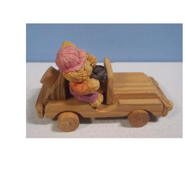 Vintage polystone collectable toy bears driving wooden car circa: late ...