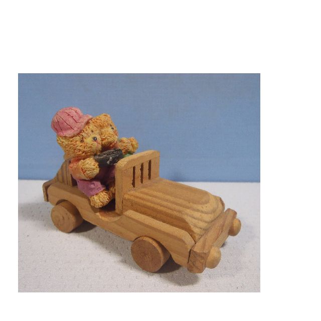 Vintage polystone collectable toy bears driving wooden car circa: late ...